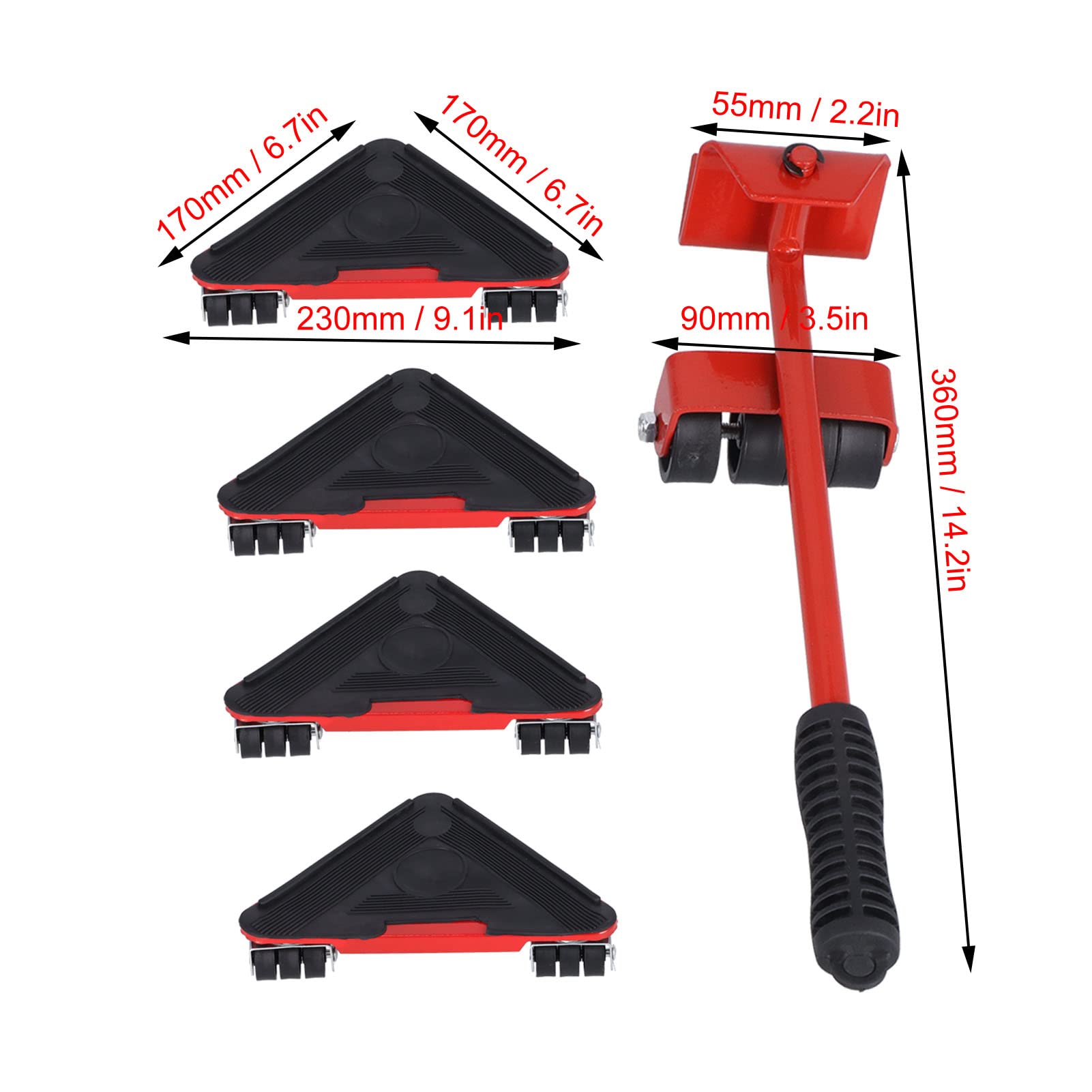 Furniture Moving Dolly(Steel,6.7 in), 3 Wheel Movers Dolly for Moving Heavy Furniture, 1760LB Load Capacity, Furniture Moving Wheels 4 Pack