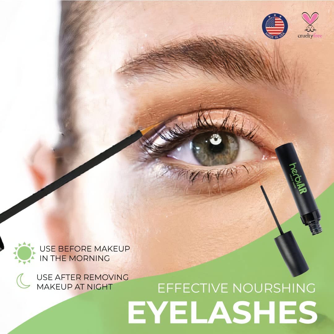 Eyelash Growth Serum 0.25 OZ (7ML) Lash Serum For Longer Thicker Lashes Advanced Eyebrow Enhancer with Free Volumizing Mascara Vegan & Cruelty-Free Made in USA | Herbiar