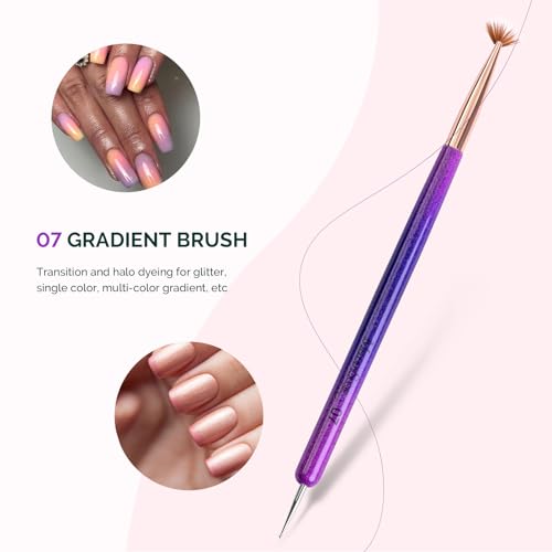 MelodySusie Nail Art Brushes Set,7pcs Professional Pen Nail Gel Brush,Nail Extension and Builder Brush,Liner Brush 2 Sizes Dotting Tools,Gradient Fashion Design for Home DIY Salon Use