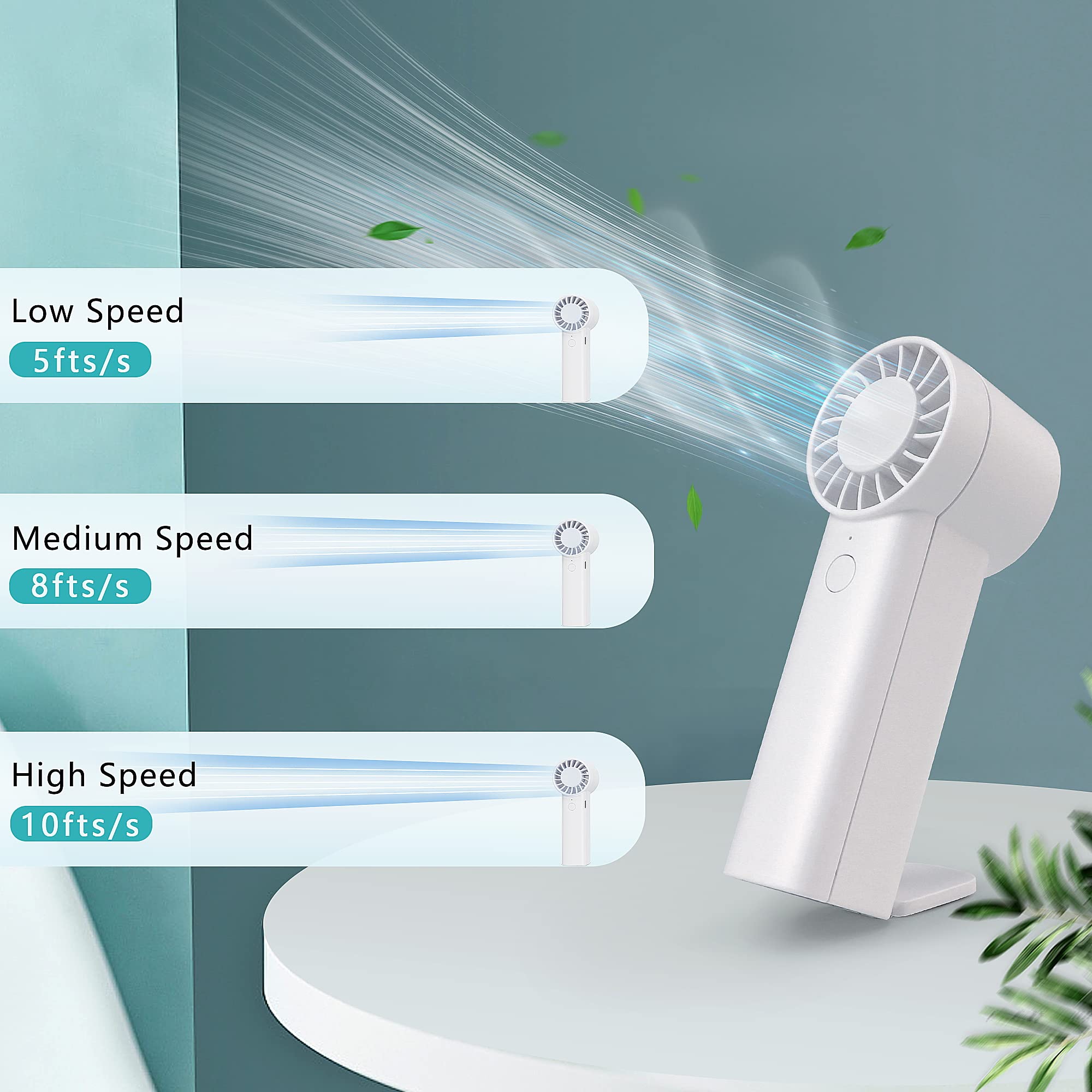 Fuwomim Portable Handheld Fan, White Personal Desk Fan Battery Operated USB Mini Fan Rechargeable Hand Fan with 3 Speed Mode for Lash Face Beauty Makeup (White)