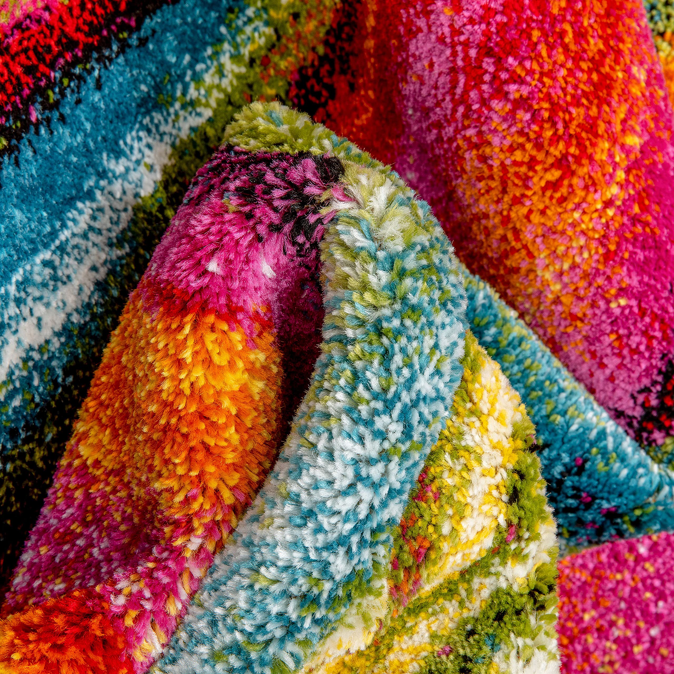 Treehouse Bohemian Patchwork Multi Pink Red Yellow Blue Orange Green Black Oriental Damask (5'3" x 7'3") Area Rug Thick Soft Plush Shed Free Easy Clean Stain Resistant