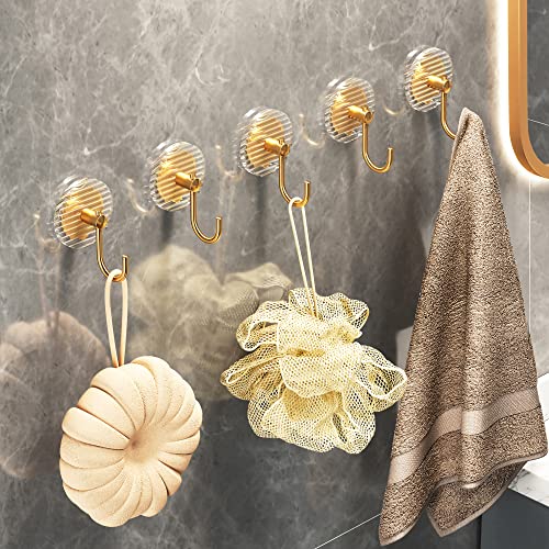 LIENAHU Adhesive Wall Hooks,Hooks Heavy Duty, Acrylic Bottom Plate with Gold Color Aluminum Hook, Wall Hooks for Hanging Christmas Decorations, Coat, Hat,Towel Robe,2 Packs (Gold)