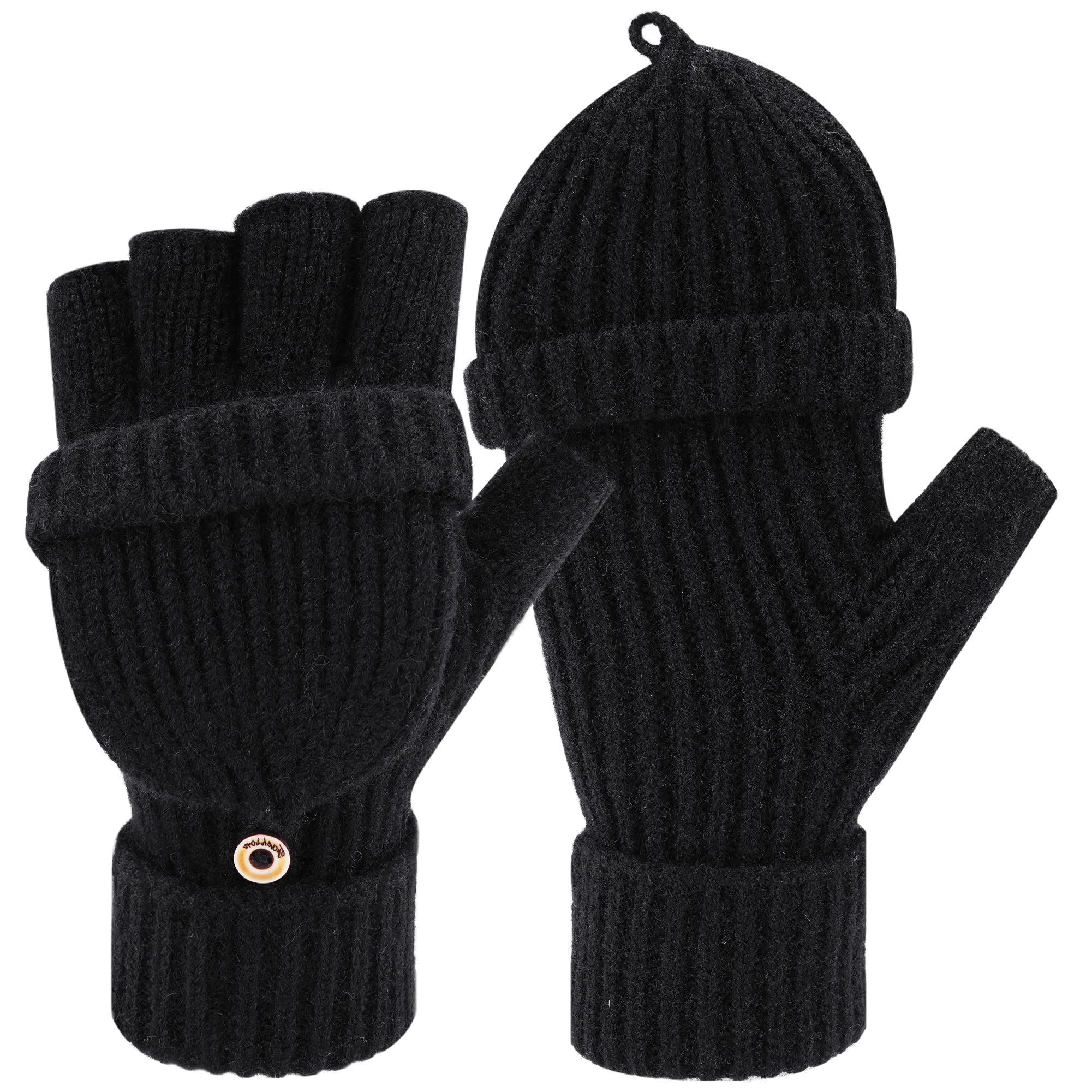 FZ FANTASTIC ZONE Womens Winter Knit Fingerless Work Gloves Convertible Mittens Warm for Cold day