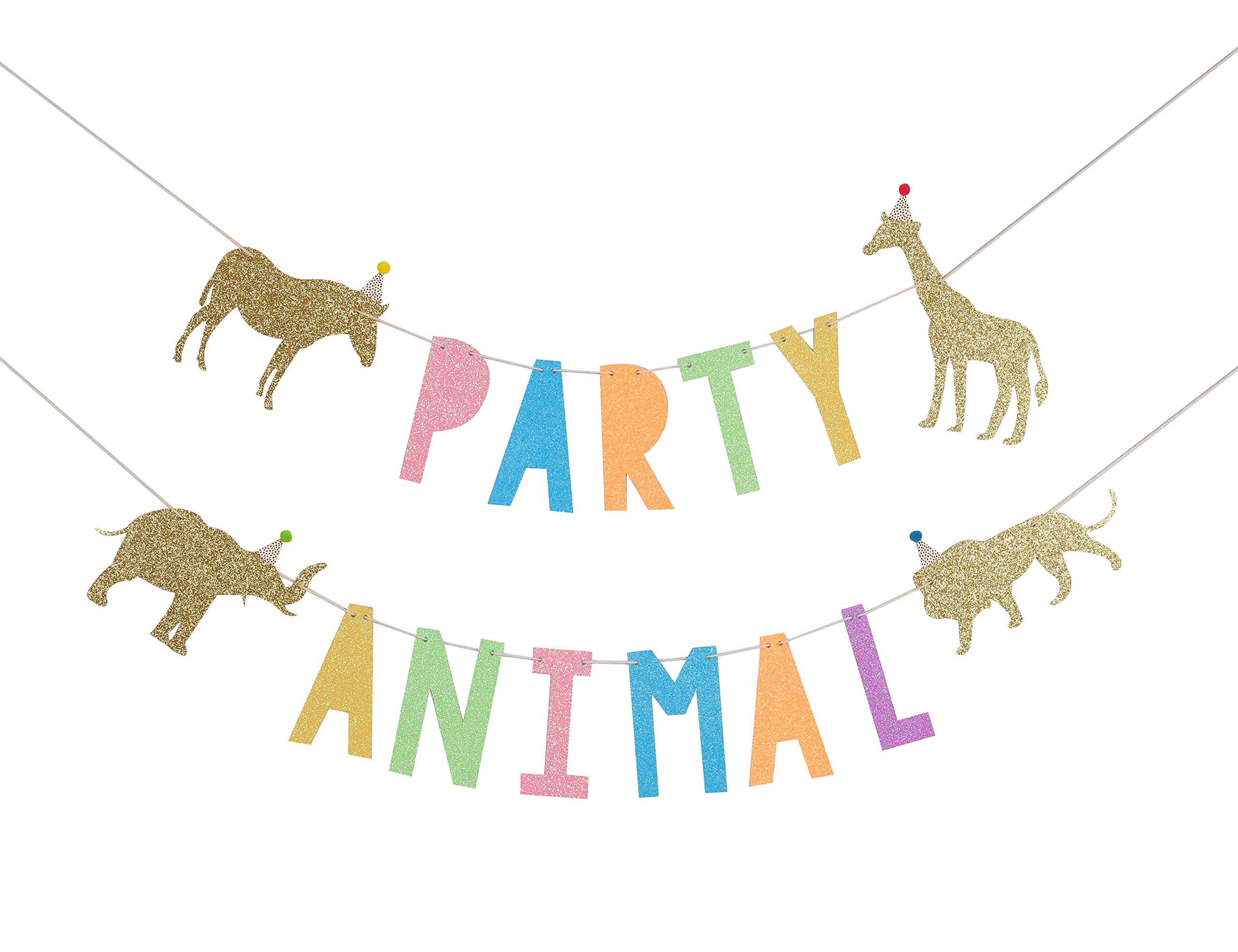 WAOUH Party Animal Birthday Banner for Baby - Zoo Party Decor,Circus Party Decor for Baby Showers,Glittering Photo Props,Jungle Safari Animal Party Supplies