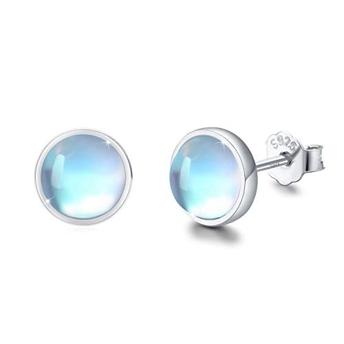 Earrings for Sensitive Ears Synthetic Moonstone Earrings Round Earrings Sterling Silver Stud Earrings for Women (A-Silver, 6)