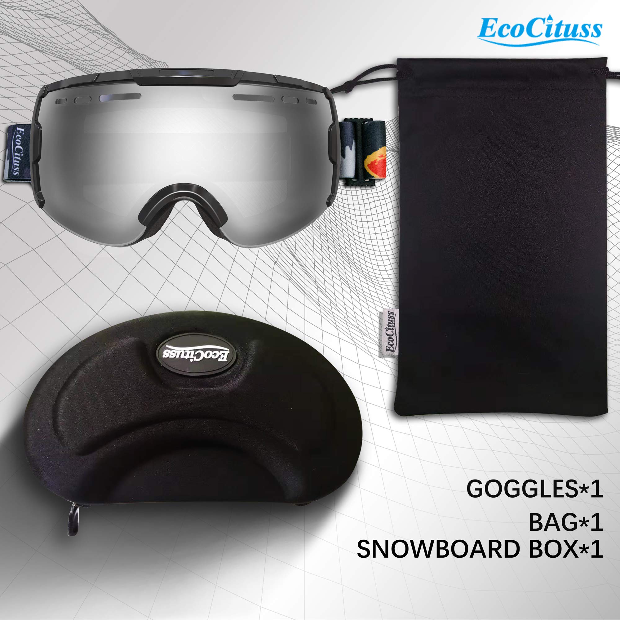 ECOCITUSS OTG Ski Goggles - Over Glasses Ski/Snowboard Goggles for Men, Women & Youth - 100% UV Protection