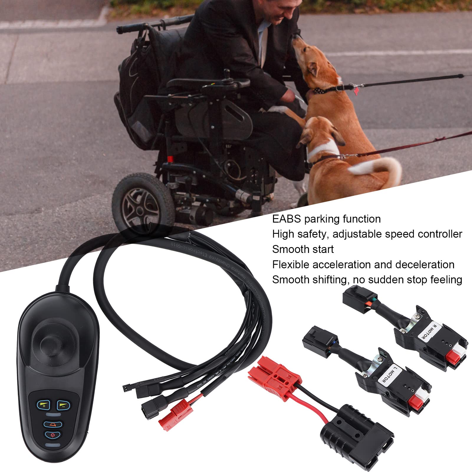 Electric Wheelchair Joystick Controller Replacement Brushed 4P Joystick Controller with Brake, EABS Parking Function-0‑50A 24V DC Motors