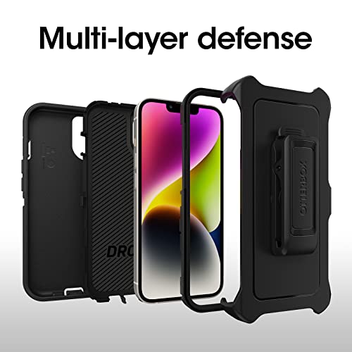 OtterBox iPhone 14 & iPhone 13 Defender Series Case - BLACK , rugged & durable, with port protection, includes holster clip kickstand