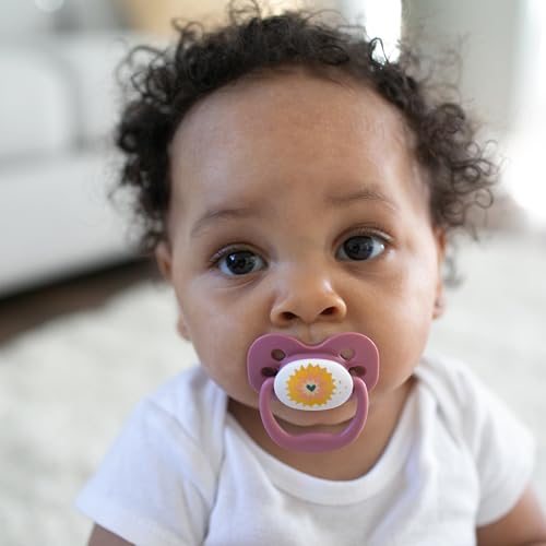 Dr. Brown's Advantage Baby Pacifier, Fully Symmetrical Soother with Soft Silicone Bulb, 0-6m, BPA Free, Lavender Love, 2 Pack (Style May Vary)