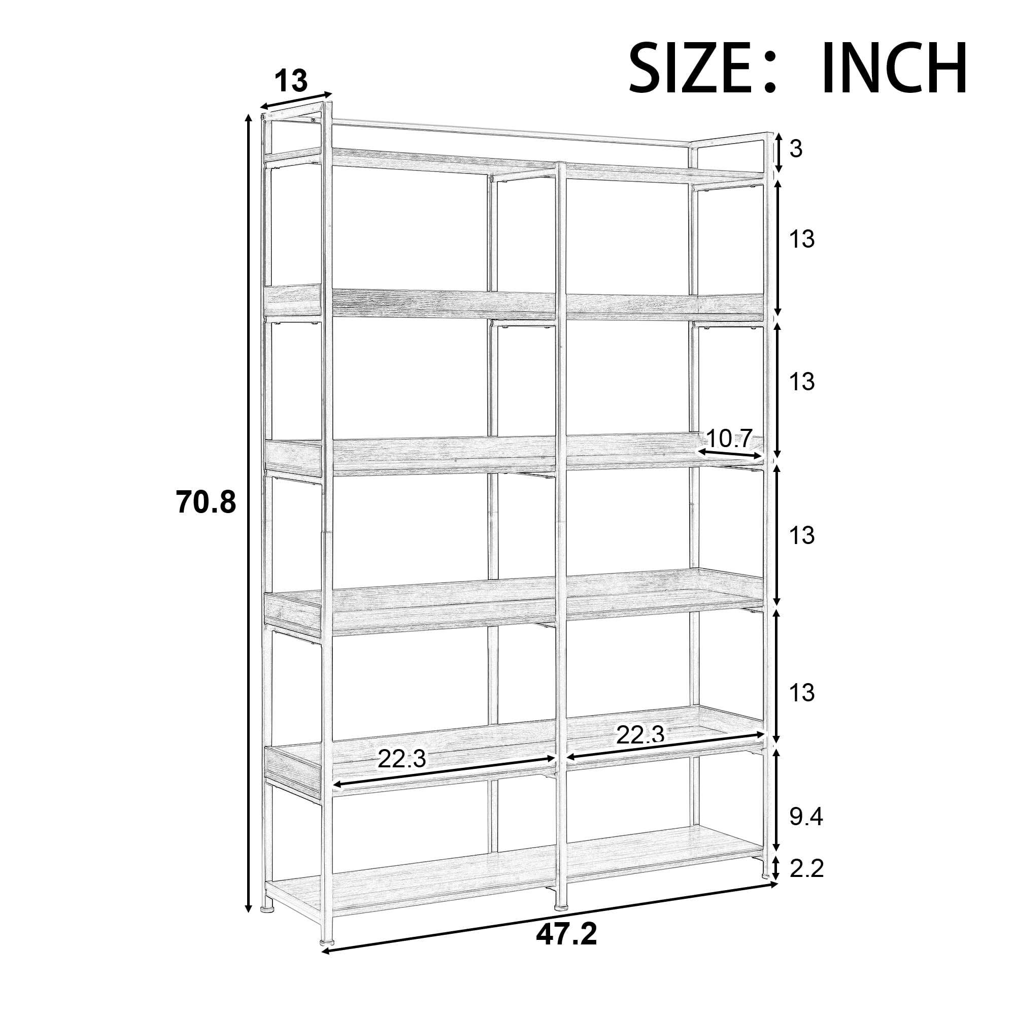 Merax 6-Tier Tall Bookshelf Bookcase, Freestanding Open Large Vintage Industrial Storage and Display Shelves for Home Office