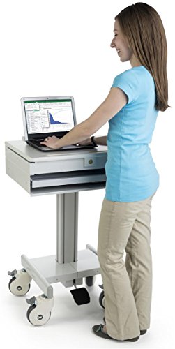 Displays2go Mobile Computer Carts, Locking Drawer, Height Adjustable, Steel, Plastic & MDF Construction – Gray (DWMDCOM)