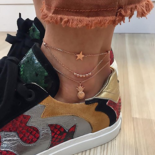 Starain 12pcs Women's Charm Anklet Set Gold Multilayer Adjustable Ankle Bracelets Boho Beach Foot Anklet for Women Girls