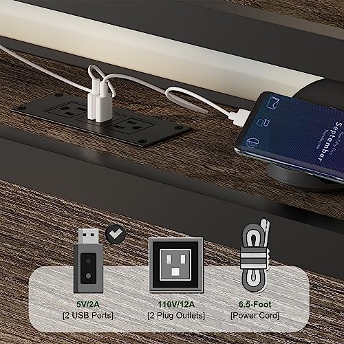 LUXOAK King Size Bed Frame with 4 Storage Drawers, Wooden Platform Bed with 2-Tier Storage Headboard and Charging Station, No Box Spring Needed/Noise Free/Rustic Grey
