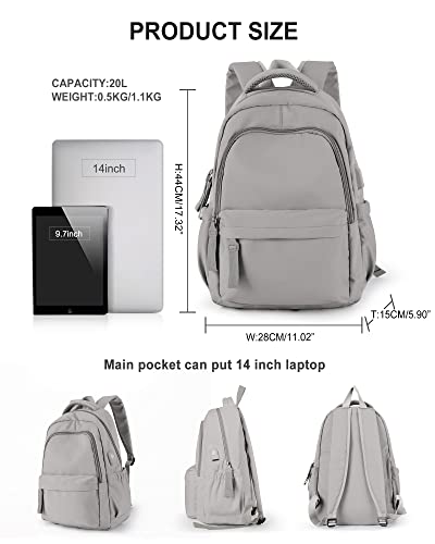 Small Backpack For School Girls Boys Aesthetic Lightweight Travel Daypack Simple Cute Backpack For Women Men Waterproof College High School Bookbag Fit 14 Inch Laptop With USB charging port,Rrey Brown