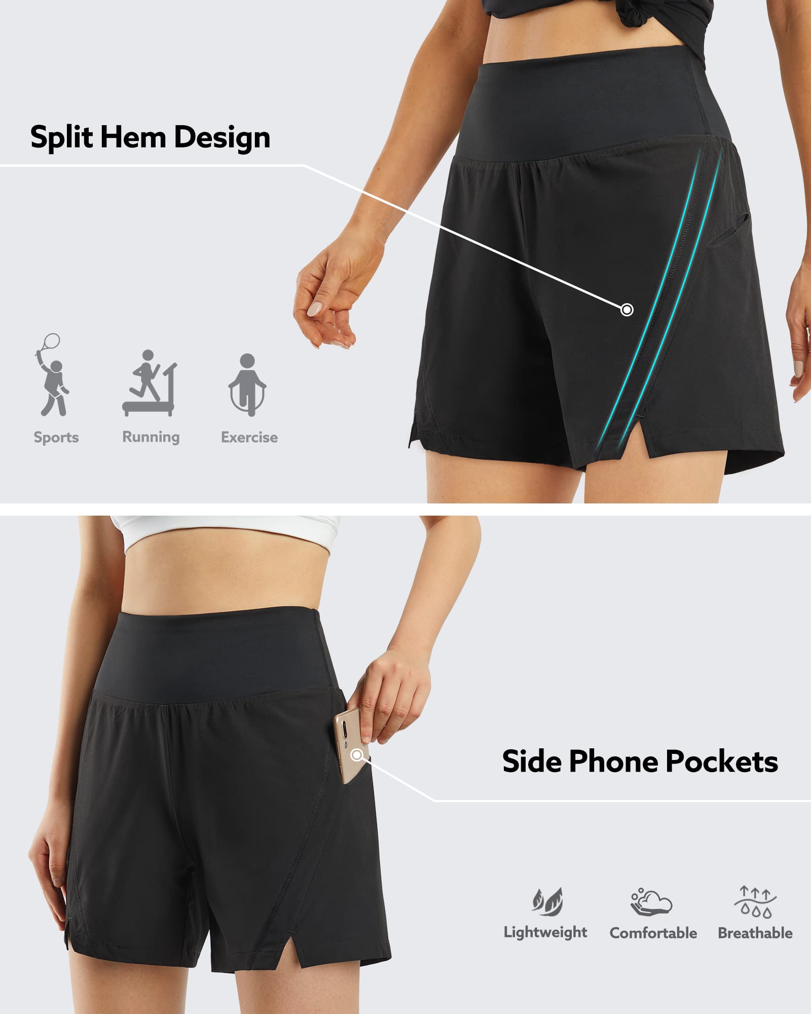 G4Free Athletic Running Shorts for Women Lightweight Quick Dry Workout Gym Shorts with Pockets 5" (Black, XL)