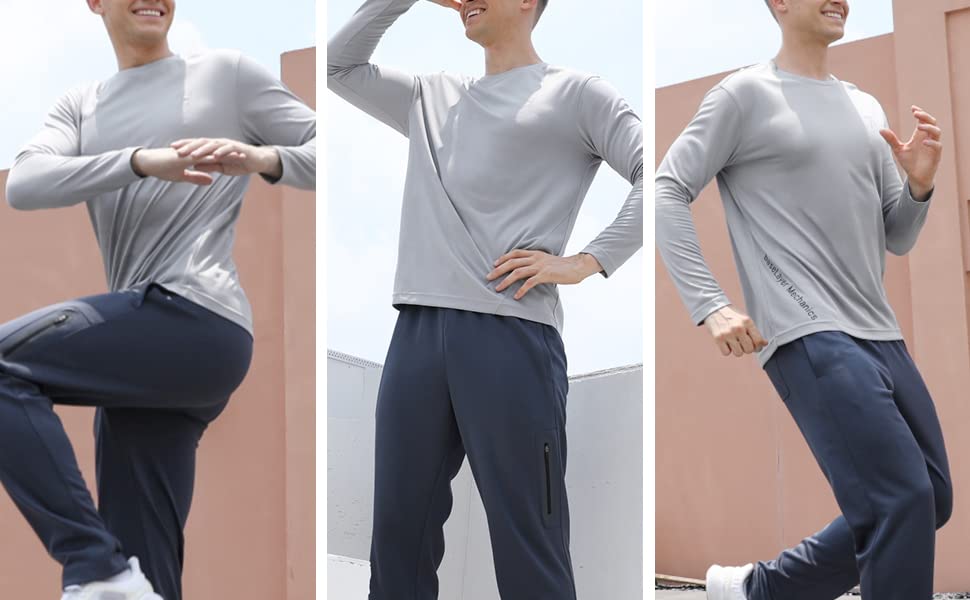 ElsMorr Men's Crew Performance Tech Long-Sleeve T-Shirt Quick Dry Running Lightweight Workout T-Shirts Black