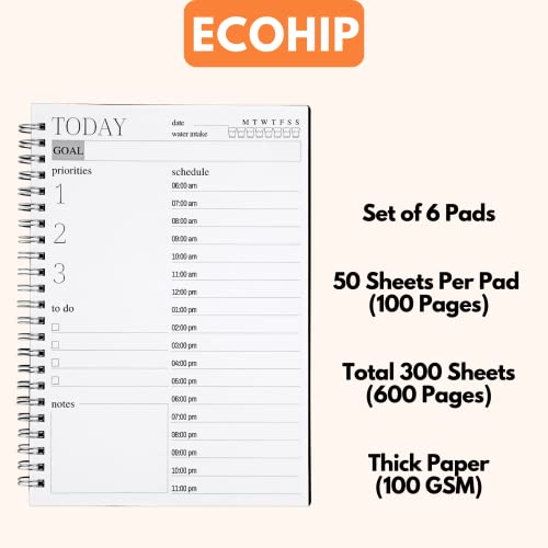 ECOHIP 6 Pack A5 Agenda Daily Planner Day Undated Hourly Planner 100 Pages Spiral Notebook Productivity Business Goal Schedule