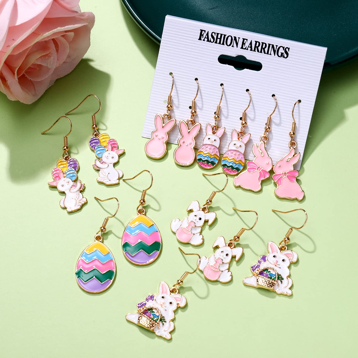 Easter Earrings for Women Enamel Colorful Bunny Egg Drop Dangle Earrings Cute Stylish Spring Earrings (9pcs easter dangle)