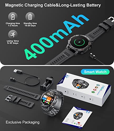 LIGE Military Smart Watches for Men(Answer/Dial), 1.39''Rugged Outdoor Smartwatch Health Fitness Tracker, 5ATM Waterproof,100+Sport Modes Tactical Pedometer Smart Watch for Android iOS Black