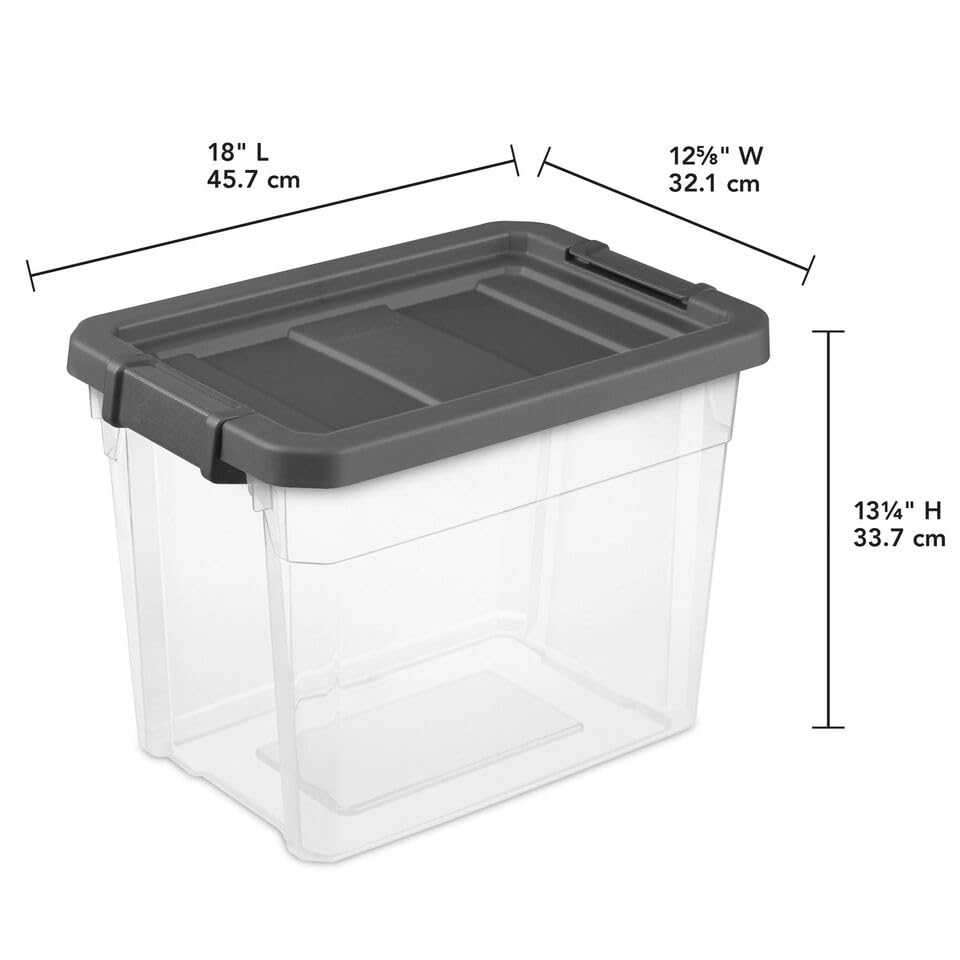 ODEENE For Sterilite 30 Qt Clear Plastic Stackable Storage Bin with Grey Latch Lid, 6 Pack