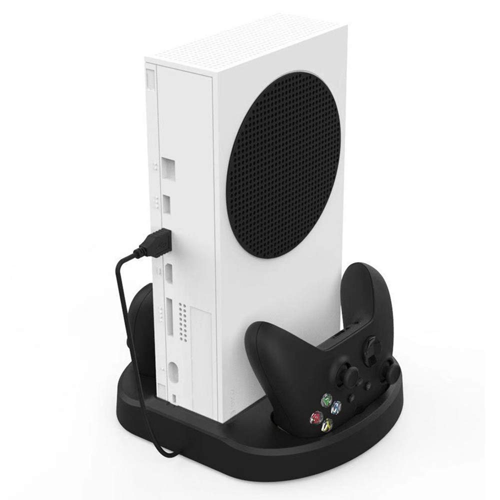 Cooling Vertical Stand for Xbox Series S Console with 2 Fans, 2 Charging Station with 3 USB Ports, 2 Pack Rechargeable Batteries for Microsoft Xbox Series S and Controller (Black Black)