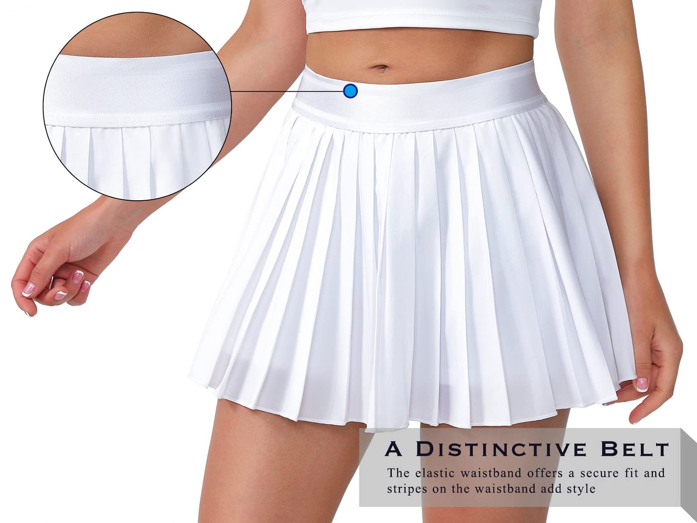 Eleloveph Women's Pleated Tennis Skirt-Flowy Athletic Design,Suitable for Golf, Skater, Running Sports White