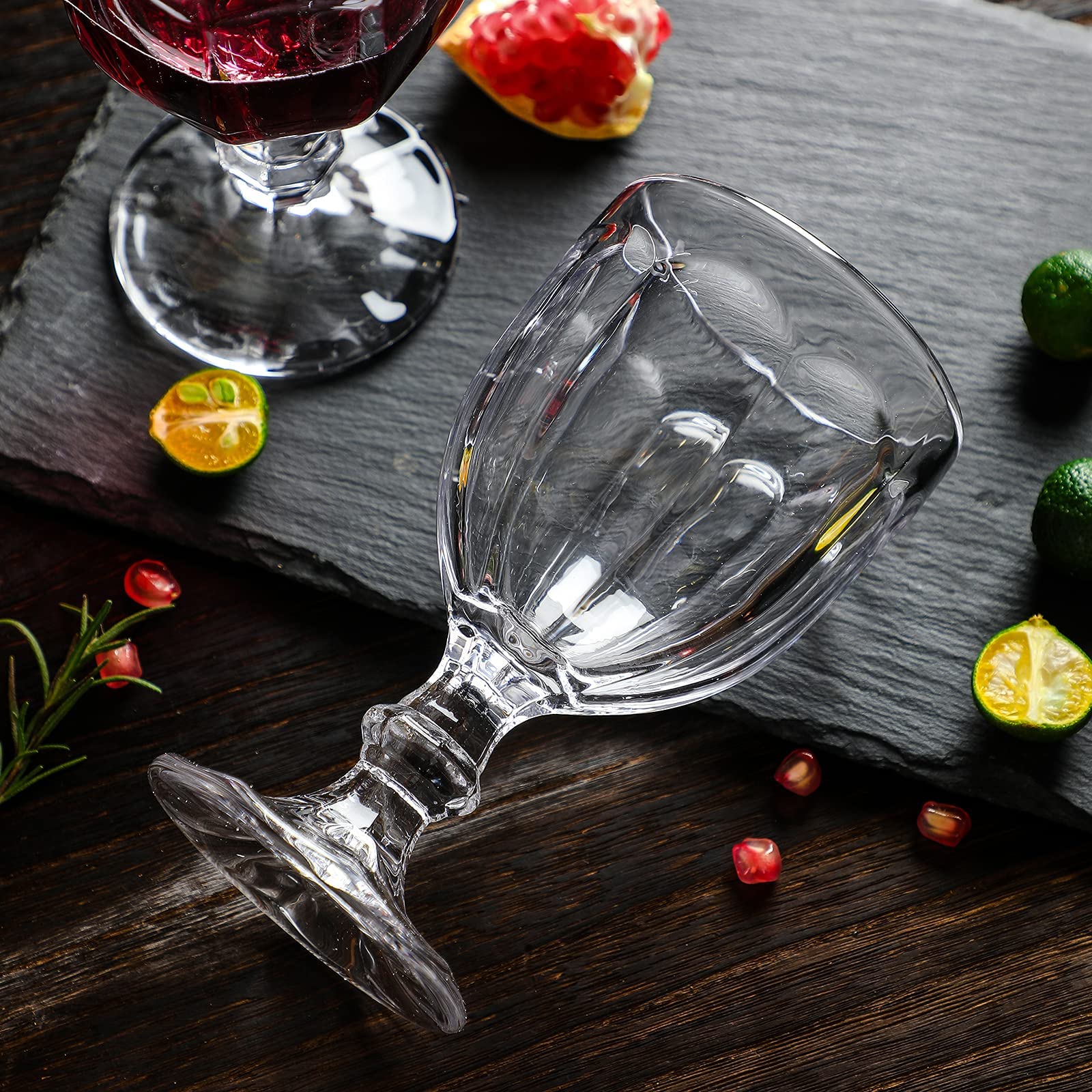 EVEREST GLOBAL Iced Tea Goblet Glasses Set of 6 10.2 oz Vintage Octagon Glassware for Beverage Stemmed Stemware Soda Juice Water Perfect for Party Bars Restaurants (Crystal Clear)