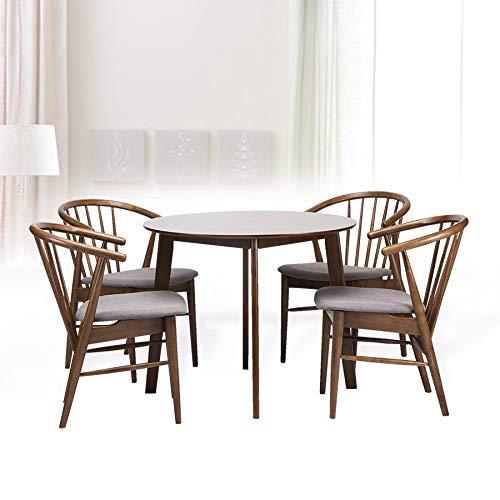 SunBear Furniture Set of 2 Toby Dining Chairs Kitchen Modern Solid Wood w/Padded Seat Medium Brown Color with Light Gray Cushion