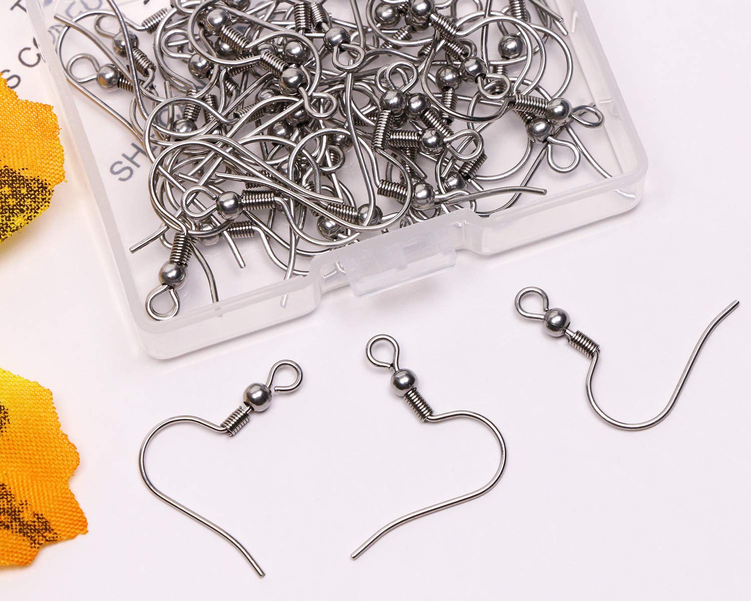 Shapenty Surgical Stainless Steel Ball Coil Fish Earring Hooks Clasp Hypo-allergenic Ear Wire Bead Connector Hooks with Large Loop for DIY Jewelry Finding Making, 50PCS/25Pairs