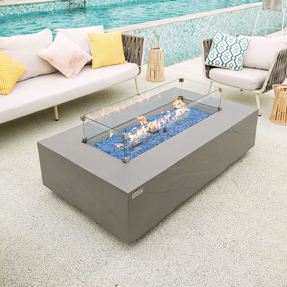 Elementi Plus Colorado Natural Gas Fire Pit for Outside Outdoor Fire Pit Table Smokeless Firepit Concrete Rectangular Fire Table Patio Heater Fireplace 60000 BTUs - Sunlight Yellow, 55.9 x 31.9 Inches