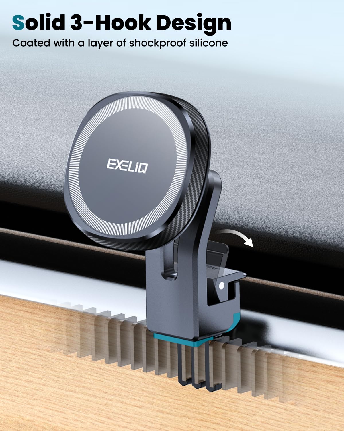 EXELIQ Tesla Phone Mount Holder for Model 3/Y, Magnetic Phone Holder for Screen, Tesla Magsafe Mount with Triple-Hook Vent Clip, Compatible with iPhone 15 14 13 12 Pro Max and All Phones
