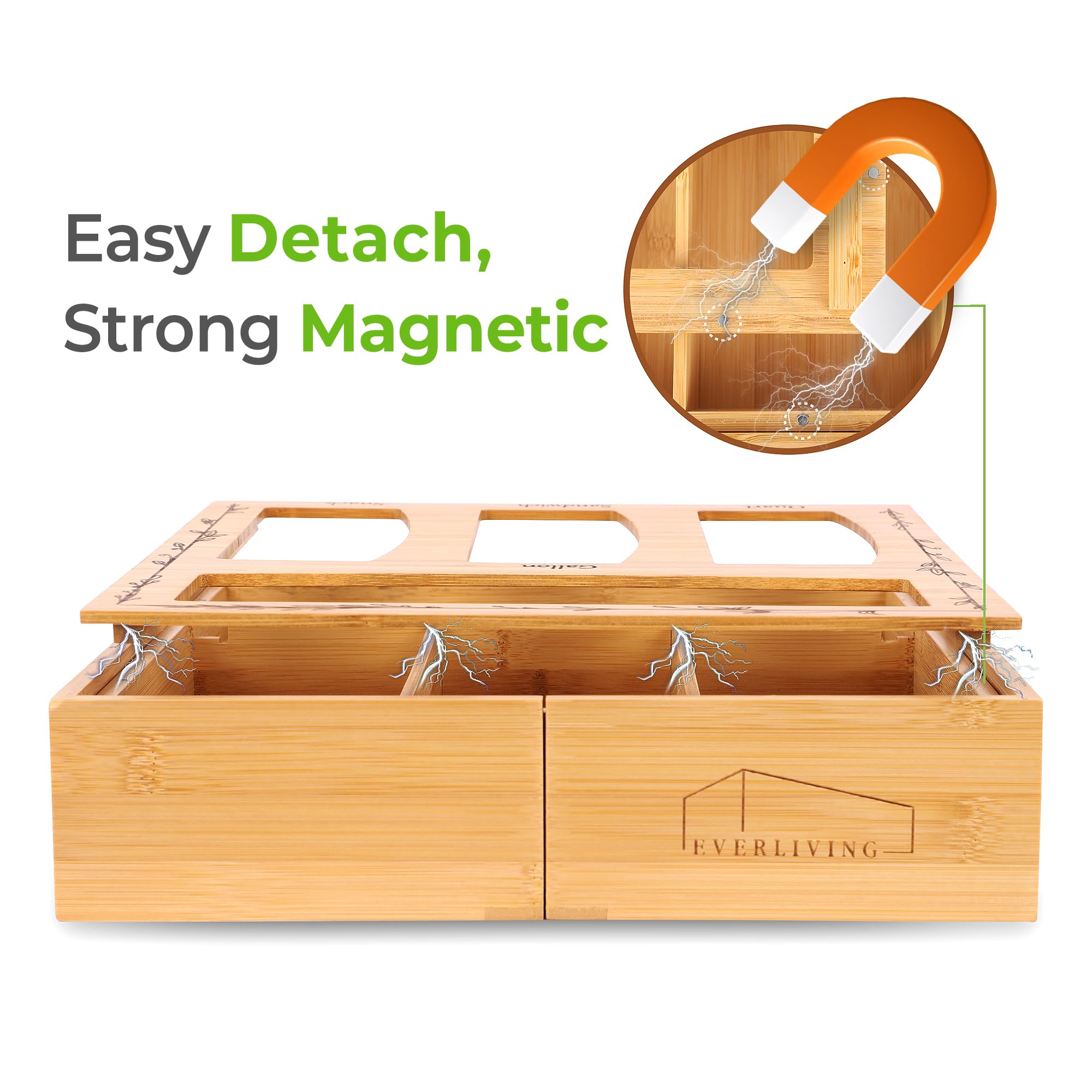 EVERLIVING Bamboo Ziplock Bag Organizer for Drawer & Countertop β Convenient 6-Slot Plastic Bag Organizer β Aluminum Foil Organization and Storage with Cutter β Ziplock Bag Storage Organizer