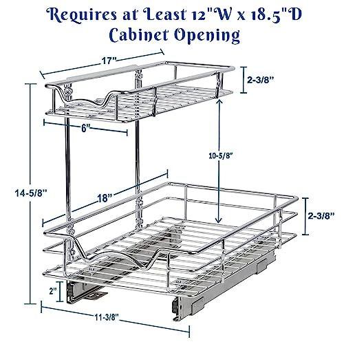 Hold N’ Storage Under Sink Organizers and Storage - 2 Tier Slide Out Cabinet Organizer with Sliding Drawers for Inside Cabinets- 11" W x 18" D x 15”H, Chrome