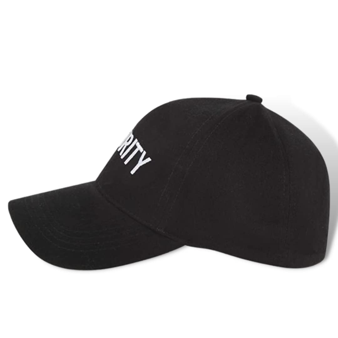 Elegant Black Security Cap with 3D Embroidered Security Logo on Front and Back - One Size Fits All - Practical Design for Daily use in Security Industry