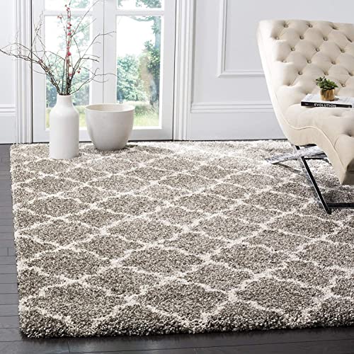 SAFAVIEH Hudson Shag Collection Accent Rug - 4' x 6', Grey & Ivory, Trellis Design, Non-Shedding & Easy Care, 2-inch Thick Ideal for High Traffic Areas in Entryway, Living Room, Bedroom (SGH282B)