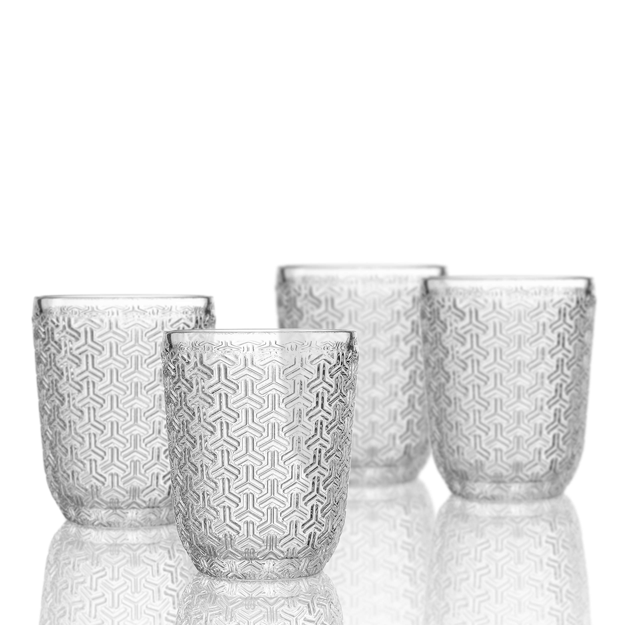 Elle Decor Bistro Key 4 Pc Set Old Fashions, Clear-Glass Elegant Barware and Drinkware, Dishwasher Safe, 10.8 Oz