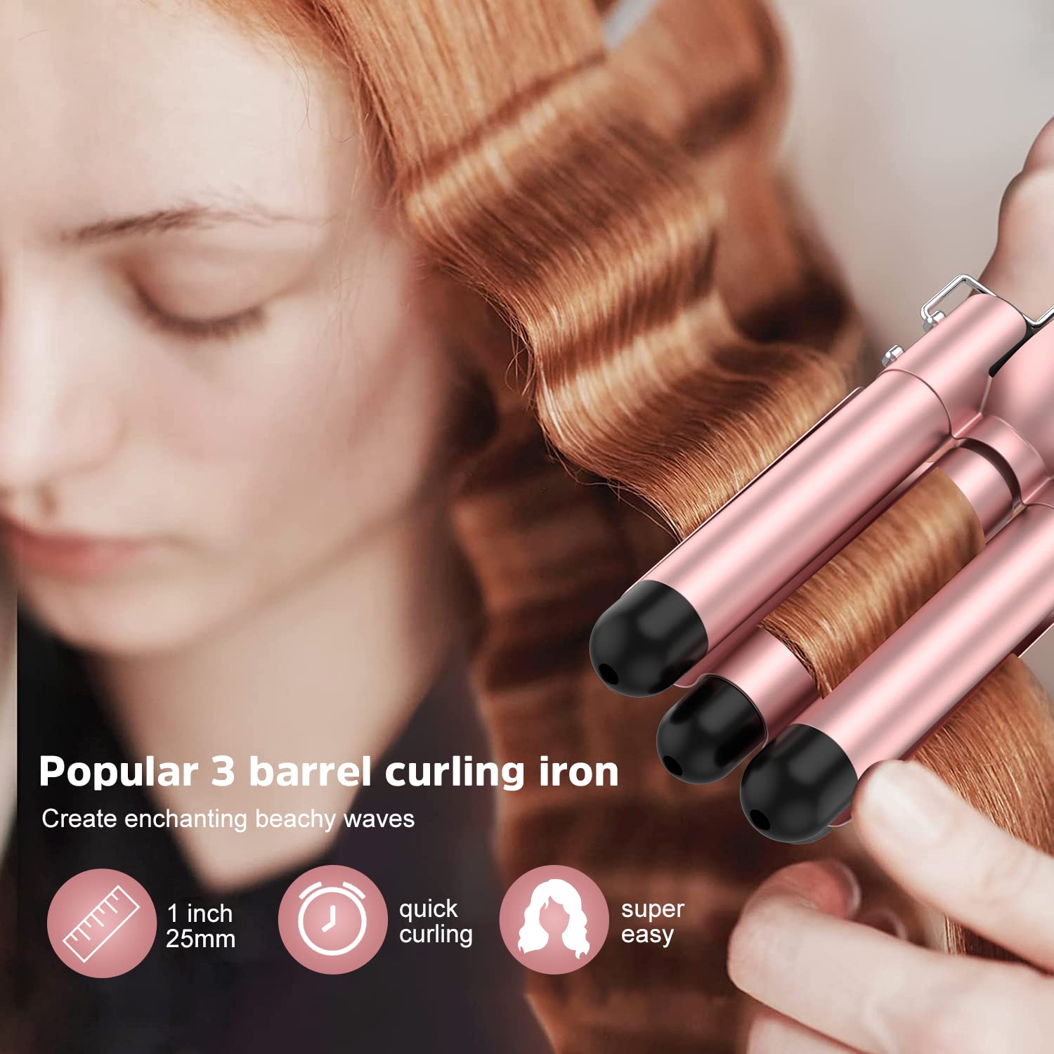 Curling Iron, 5 in 1 Curling Wand Set with 3 Barrel Hair Crimper Hair Tool & 4 Interchangeable Ceramic Curling Wand(0.35β-1.25β), 2 Temps, Instant Heating, Include Heat Protective Gloves & 2 Clips