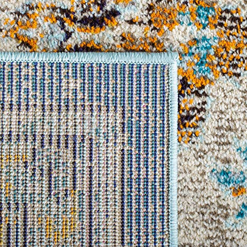 SAFAVIEH Madison Collection Area Rug - 5'3" x 7'6", Blue & Light Blue, Boho Chic Medallion Distressed Design, Non-Shedding & Easy Care, Ideal for High Traffic Areas in Living Room, Bedroom (MAD473M)