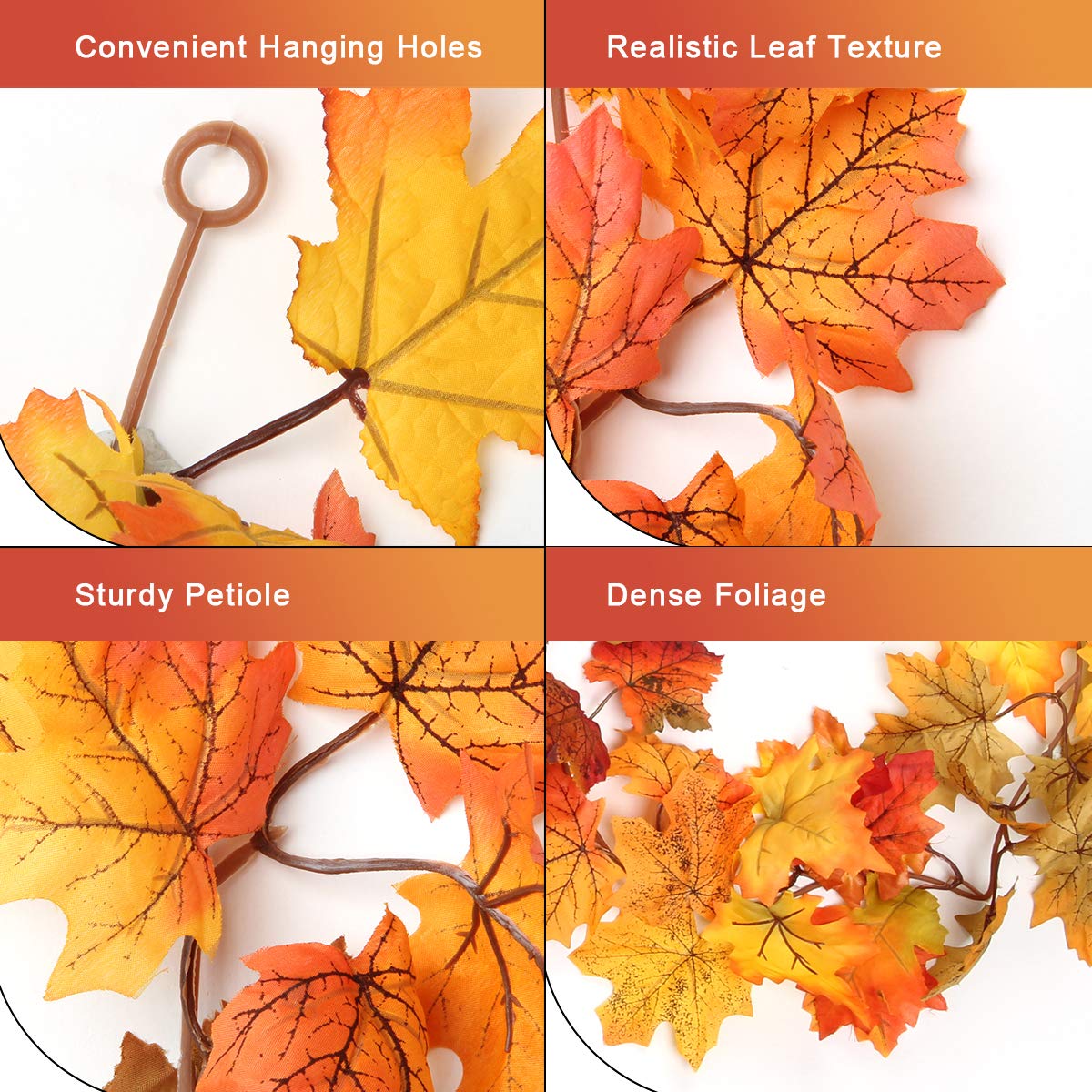 Coolrunner 2 Pcs Fall Maple Leaf Garland, Artificial Fall Leaves Garland, 5.9FT Hanging Vine Garland Artificial Autumn Foliage Garland for Home Garden Wall Doorway Backdrop Fireplace Thanksgiving Dec