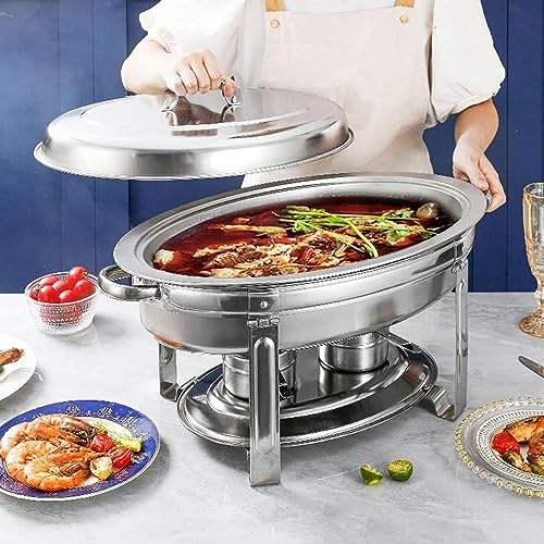 Oval Chafing Dish Set, Stainless Steel Food Warmer for Caterings Banquet Parties, Buffet Server Warming Tray with Water Pans and Fuel Holders