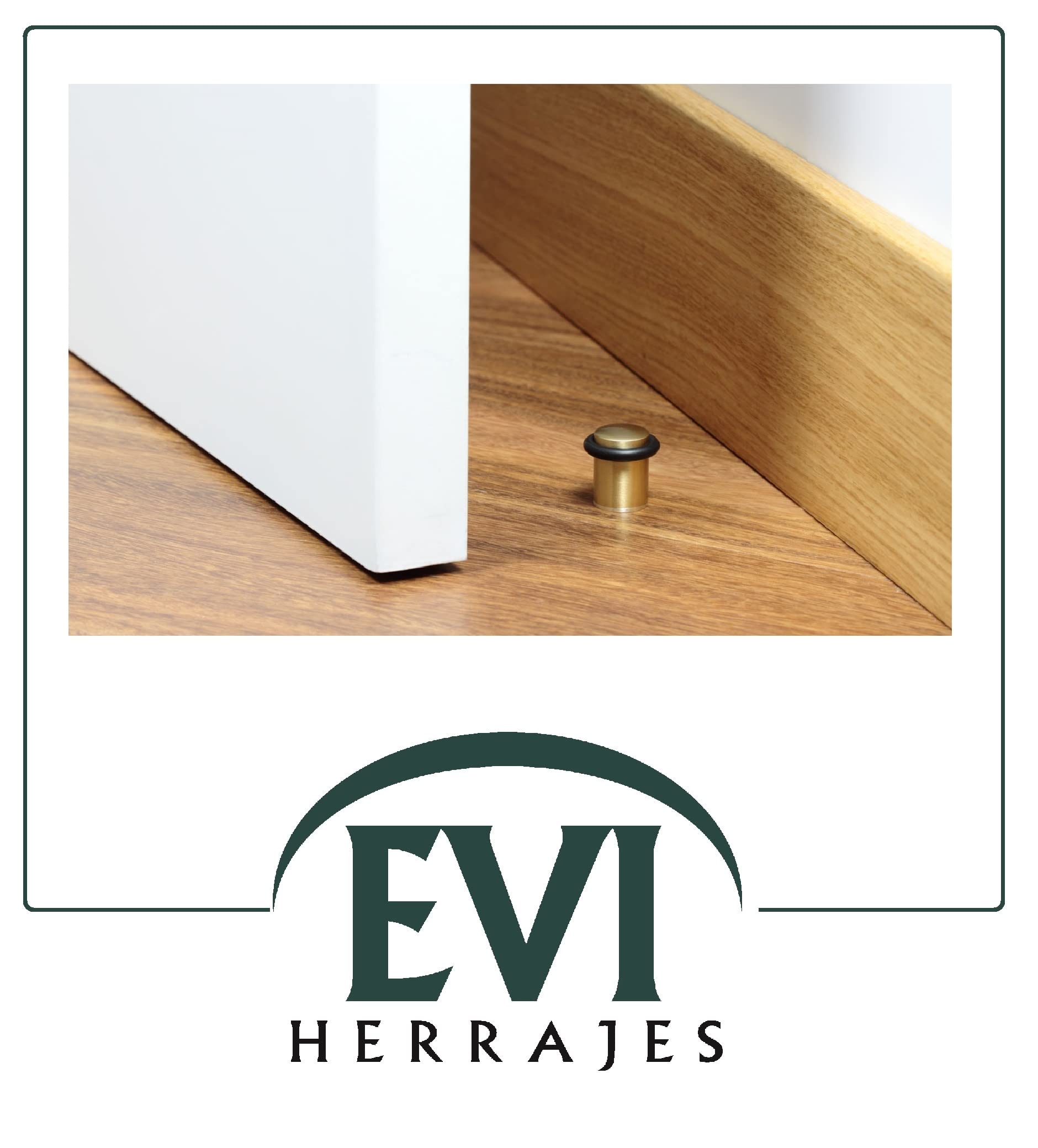EVI | Doorstop | 1.06'' X 1.15'' | Threaded Base | Natural Silicone Black Rubber | Brass Matte Finished | Includes Strips + Fastening Anchor | 2X Mod. I-108