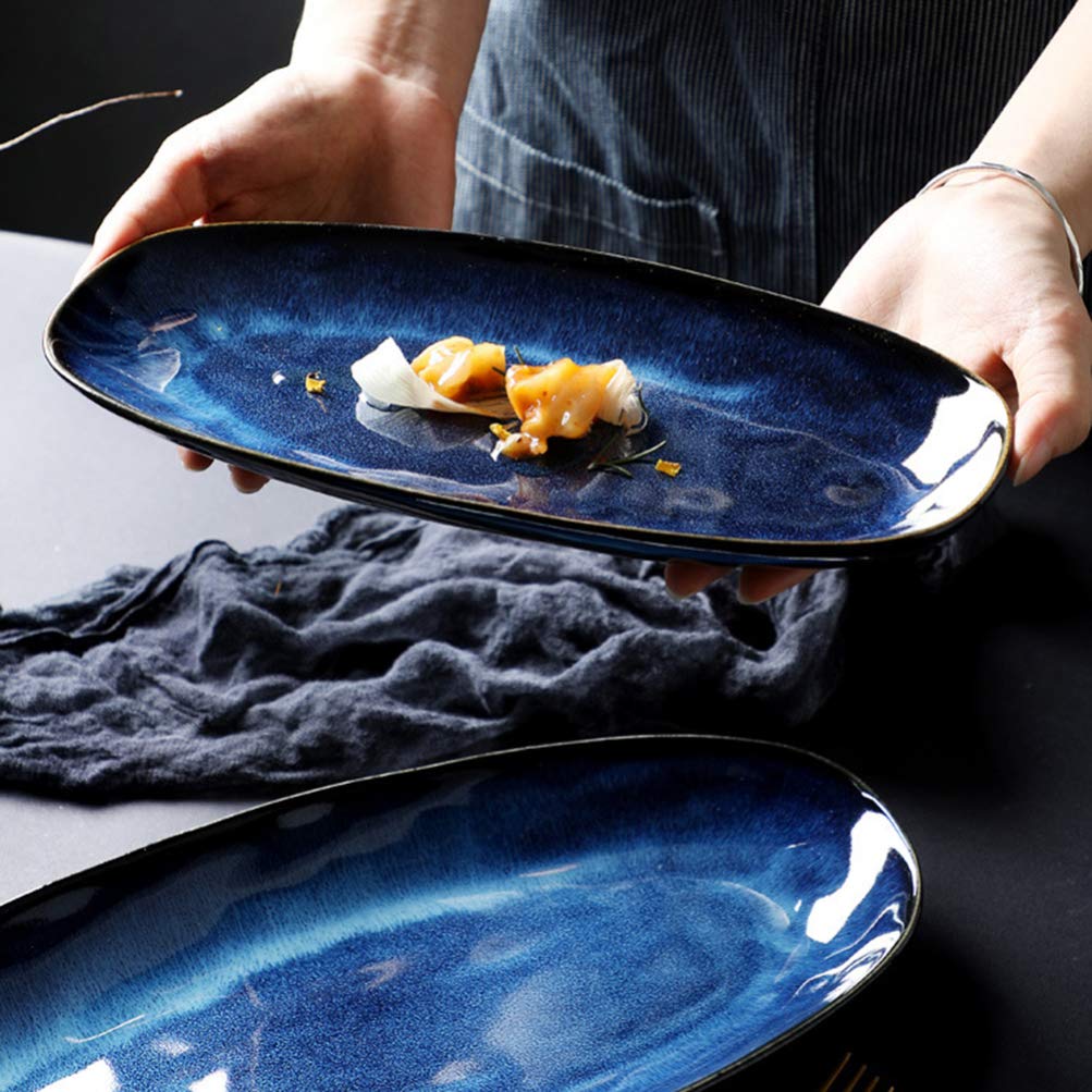 FRCOLOR Serving Platter Dishes Oval Serving Plates Sushi Platter Snack Storage Plattersushi Appetizer Plates Japanese Style Dinnerware ( Blue Small Sizes )