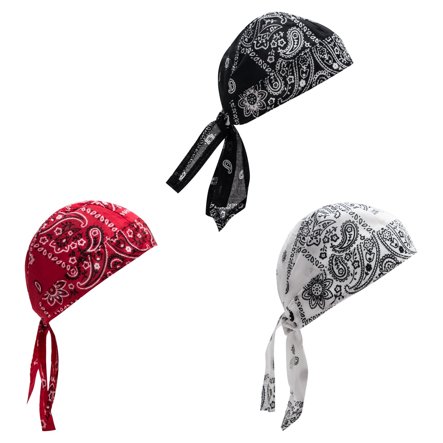 Elephant Brand Doo Rag 100% Cotton - Skull Cap Beanie for Cycling - Head Wrap Pack of 3 (Paisley)