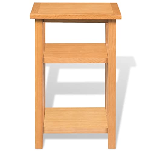 CUSON End Table with Magazine Shelf | Rustic Side Table for Living Room | Wooden Nightstand for Bedroom | Brown Solid Oak Wood 10.6" x 13.8" x 21.7"