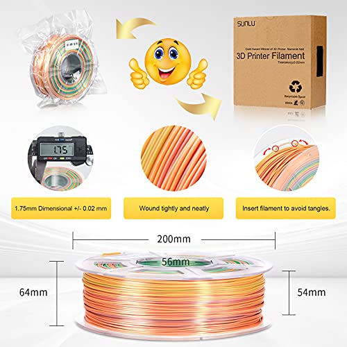 SUNLU Rainbow Silk PLA+ 3D Printer Filament and PLA Meta Green, 3D Printing PLA+ Filament 1.75mm, 1kg(2.2LBS) Spool, Rainbow