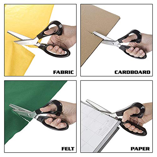 Fabric Pinking Shears Craft Scissors,Serrated Scalloped stainless Steel Handled Professional Sewing black Scissors, Scissors for Leather, Tailoring, Paper Crafts Hand shears etc. (Scalloped7mm)