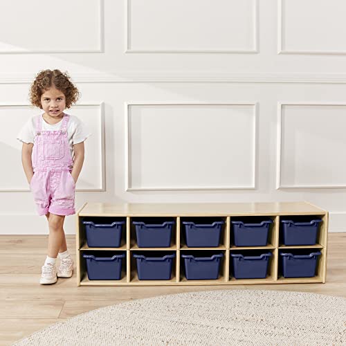 ECR4Kids Scoop Front Storage Bins, Multipurpose Organization, Navy, 10-Piece