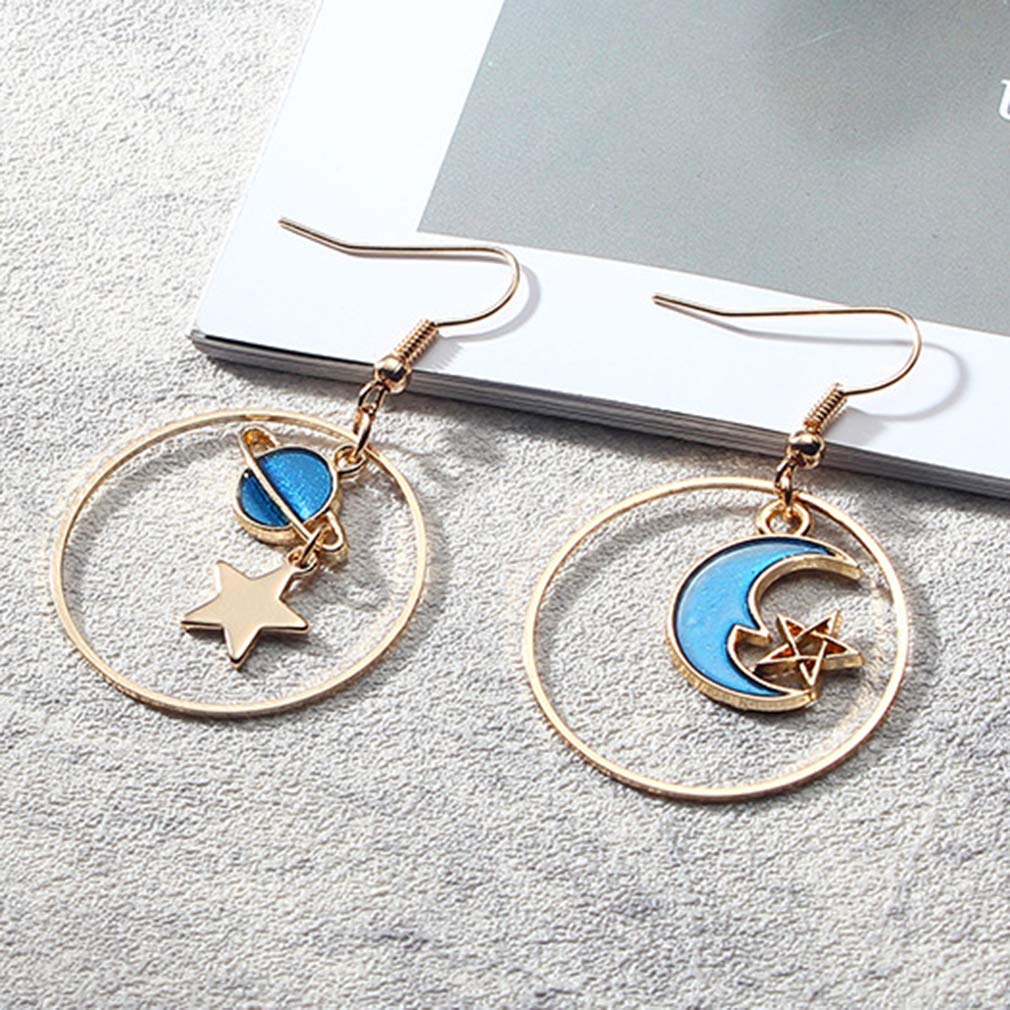 Enamel Moon Star Earth Planet Drop Hook Earrings Long Pendant Dangle Earrings Jewelry for Women Girls Creative and Useful