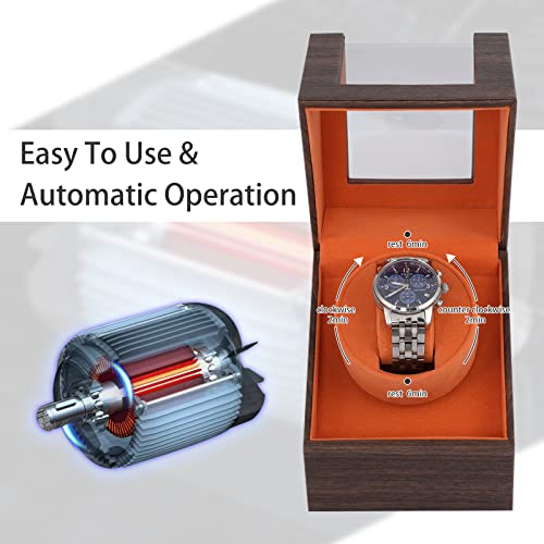 YOOHONG Single Watch Winder for Automatic Watches,with Japanese Quiet Motor,Wood Texture Leather Shell, Flexible Plush Pillow,AC Adapter or Battery Powered Watches WiDnder