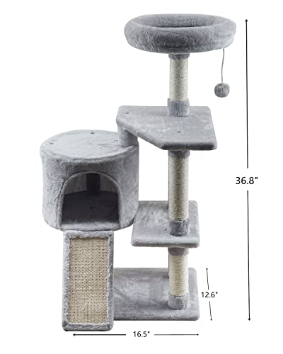 MIAO PAW 11Grey Cute Cat Tree Tower for Indoor Cats - Condo with Sisal Scratching Posts,Jump Platform Cat Furniture Activity Center Play House Bed